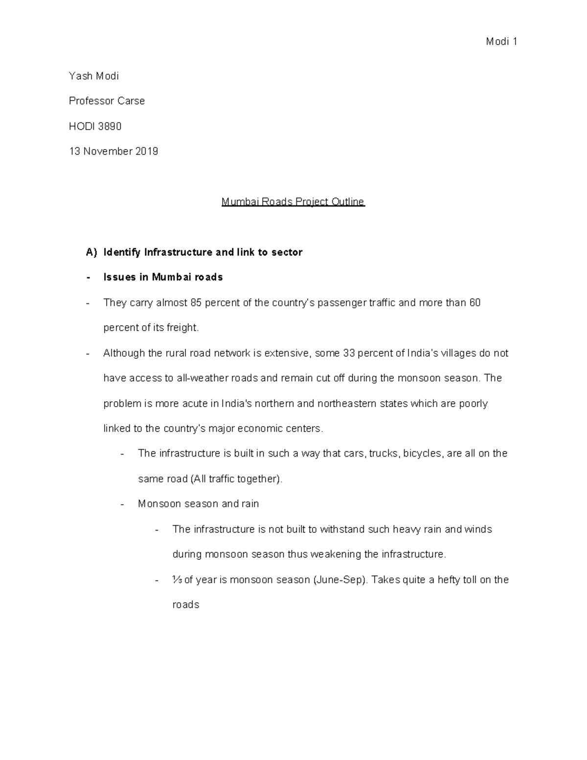 HOD final outline - Yash Modi Professor Carse HODI 3890 13 November ...