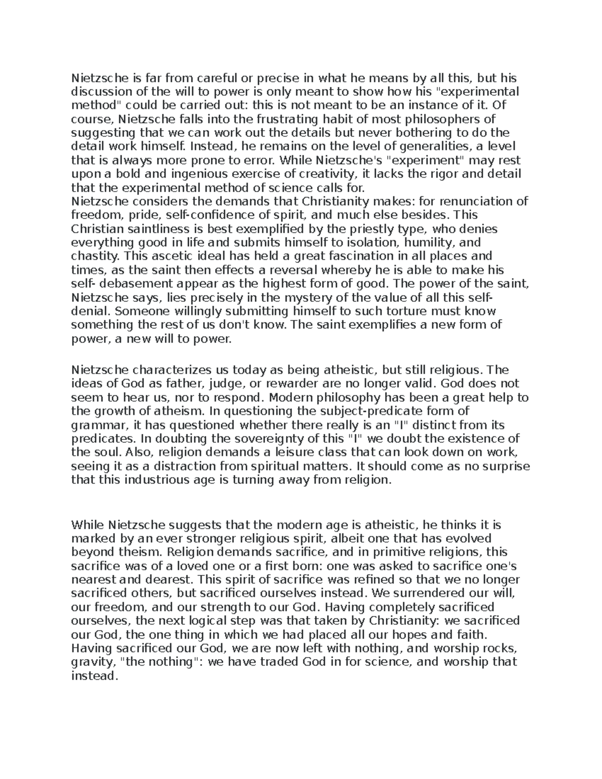 Philosophy 123 - Lecture Notes - Nietzsche is far from careful or ...