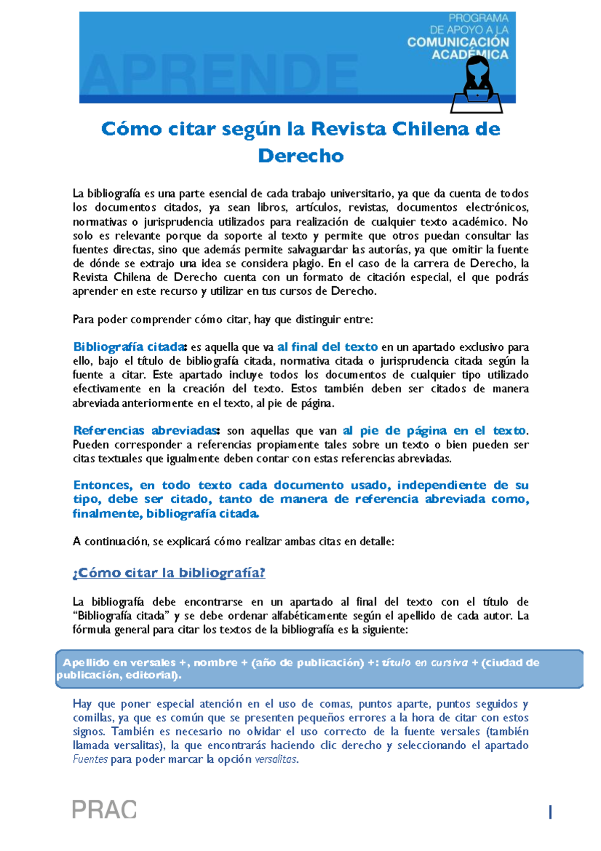 RE Citación en derecho - 1 Cómo citar según la Revista Chilena de ...
