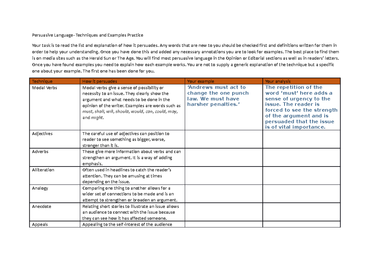 Persuasive Language Techniques task - Any words that are new to you ...