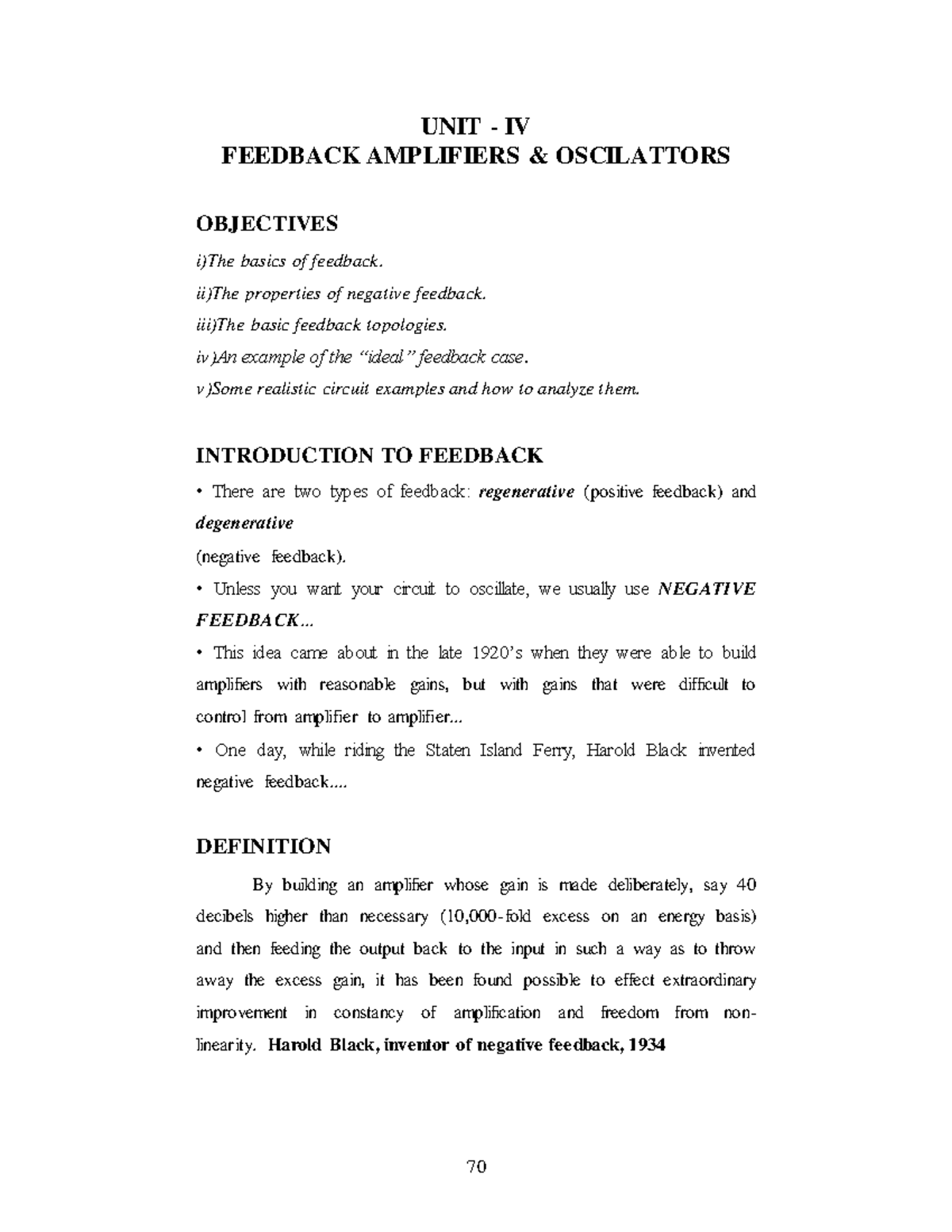 EDC(U4)-1 - Unit 4 notes - UNIT - IV FEEDBACK AMPLIFIERS & OSCILATTORS ...