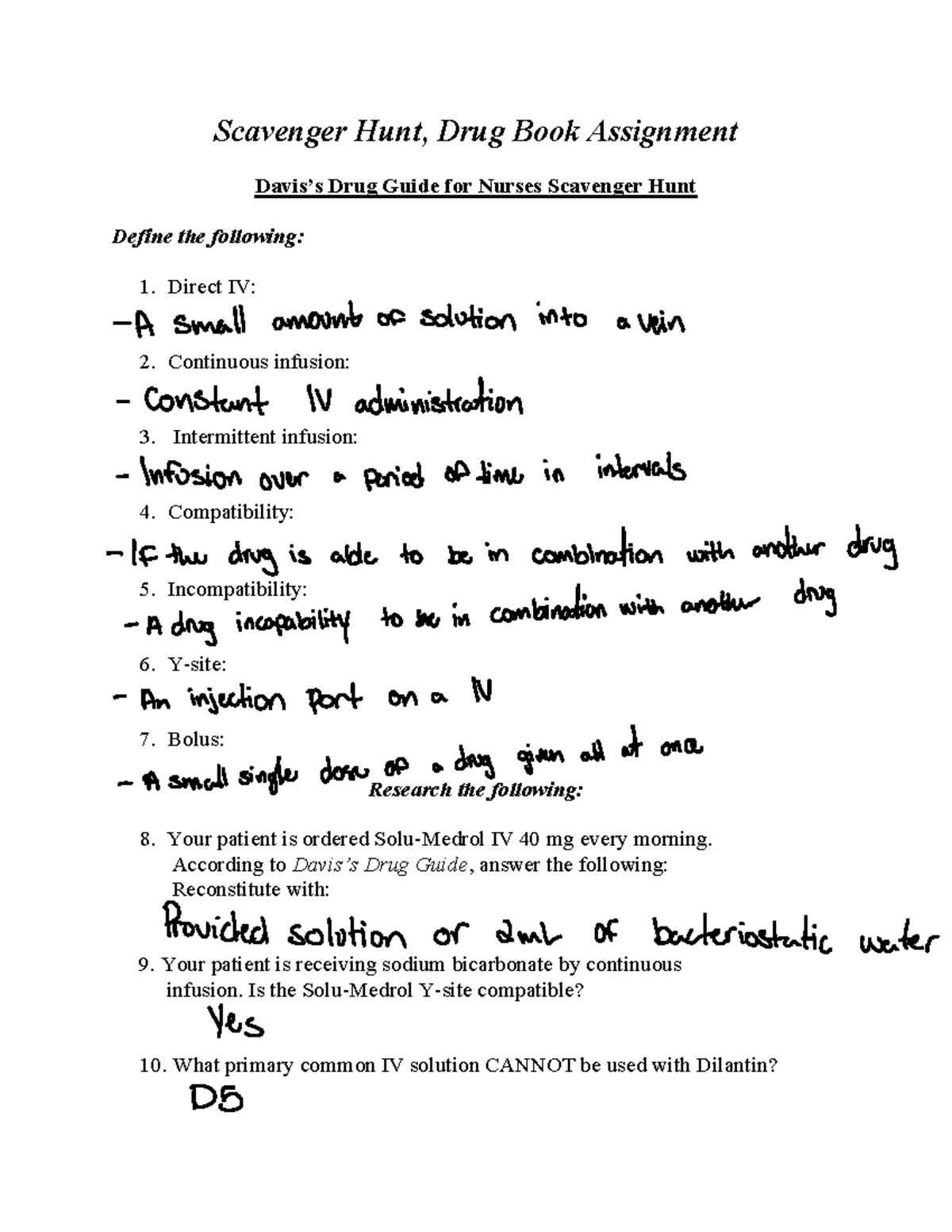 Revised Scavenger Hunt Done - Scavenger Hunt, Drug Book Assignment ...