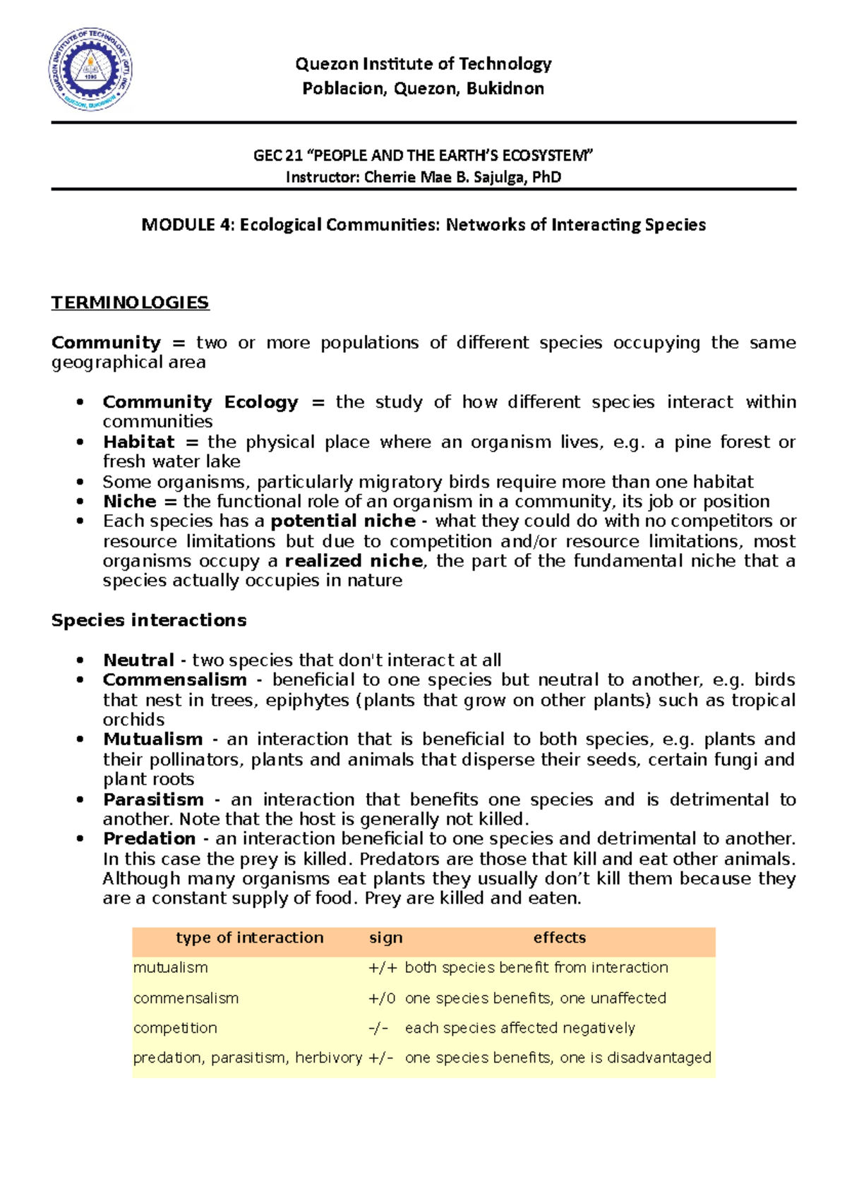 GEC 21 Module 4 - and - Quezon Institute of Technology Poblacion ...