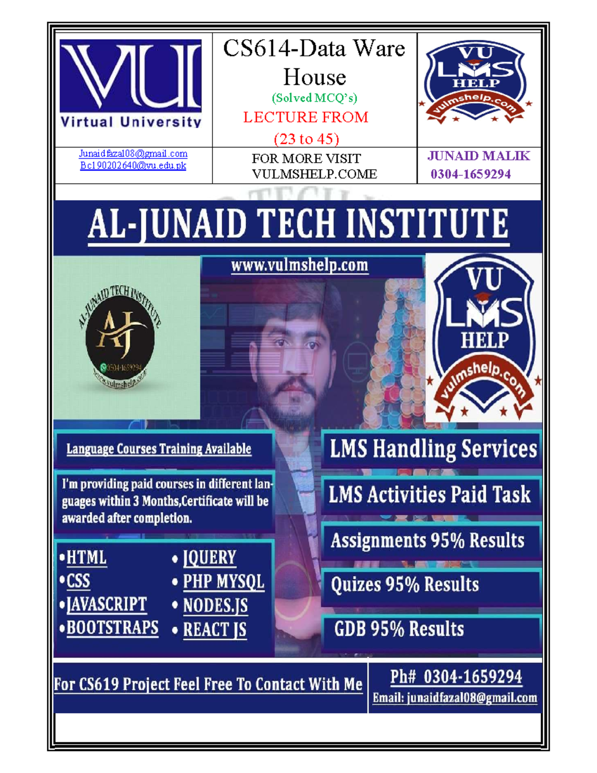 Cs614 Solved Mcqs Final Term By Junaid Cs614 Data Ware House Solved Mcqs Lecture From 23