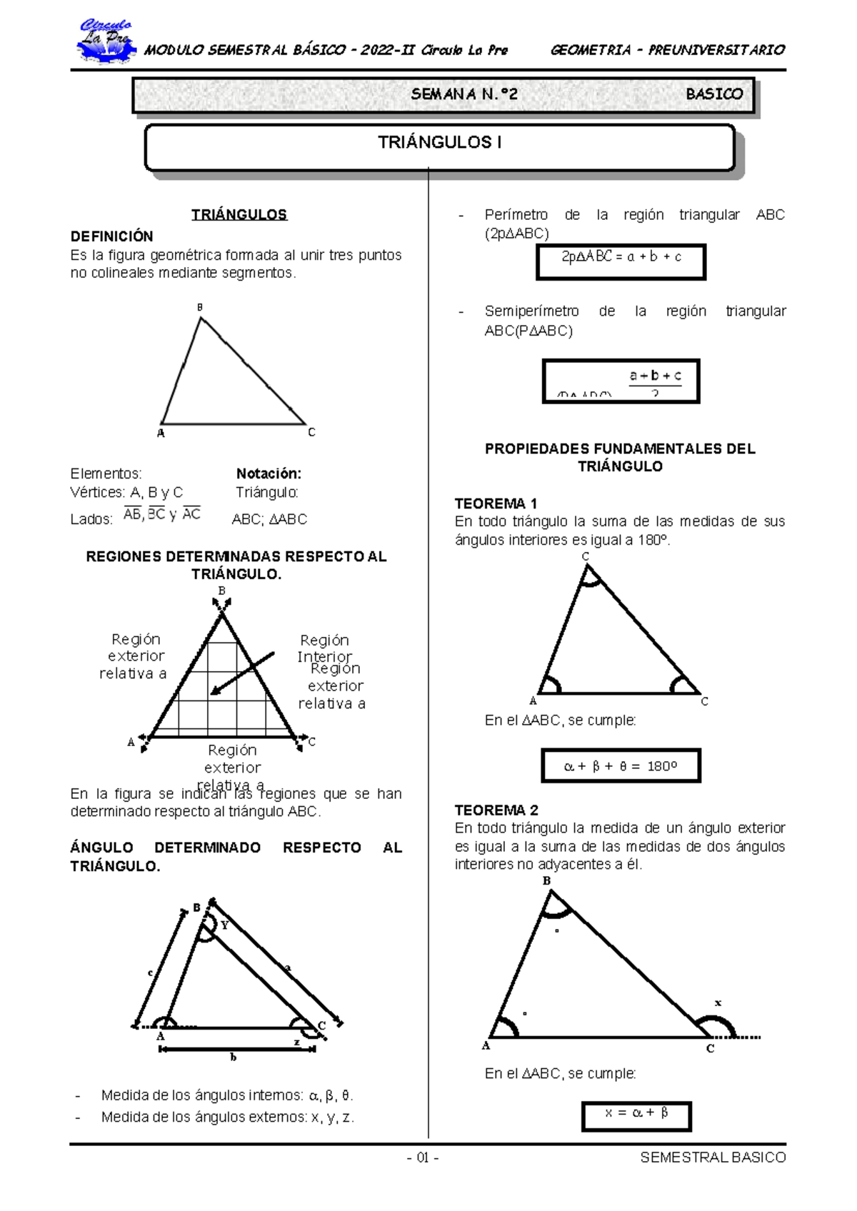 Semestral - Semana 2 - Desarrollo de tópicos geométricos - TRIÁNGULOS I ...