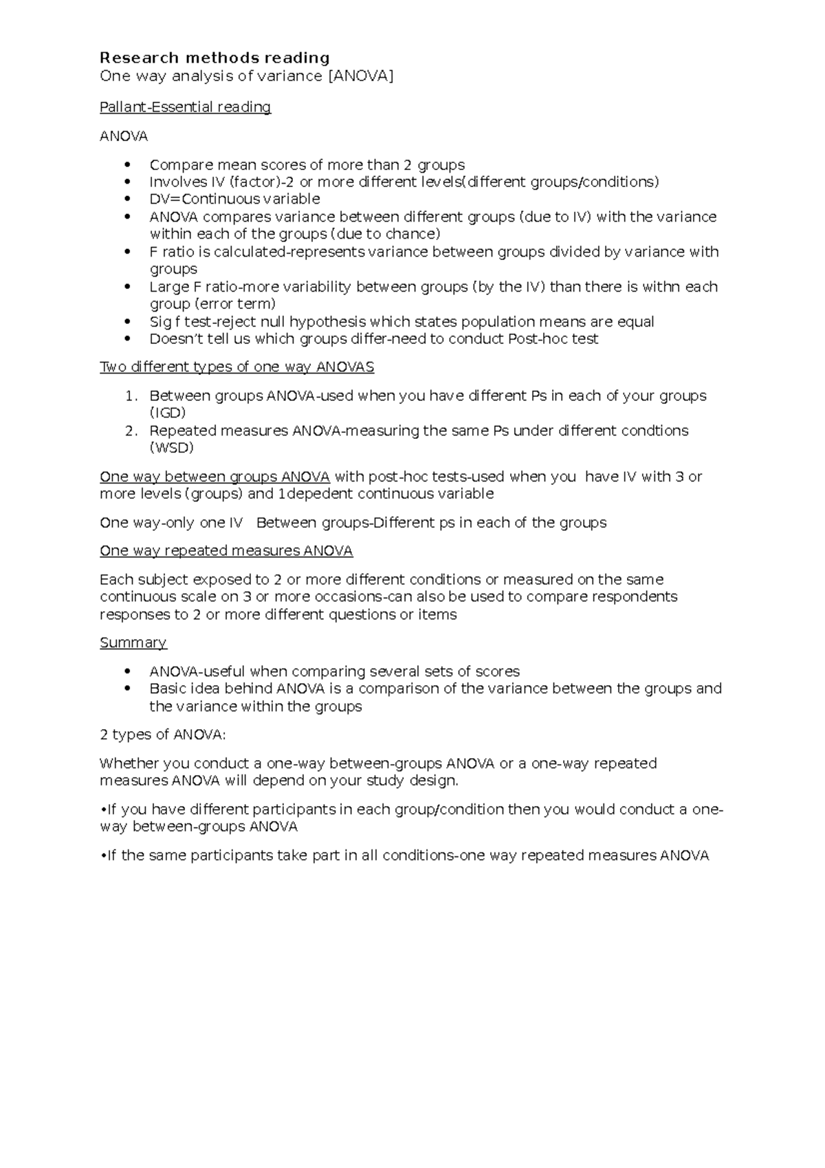 RM11-reading - Research methods reading One way analysis of variance ...