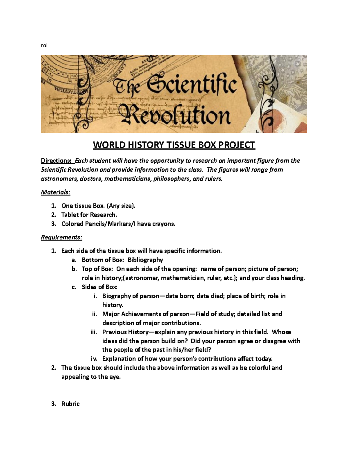 Tissue Box Scientific Revolution - rol WORLD HISTORY TISSUE BOX PROJECT ...