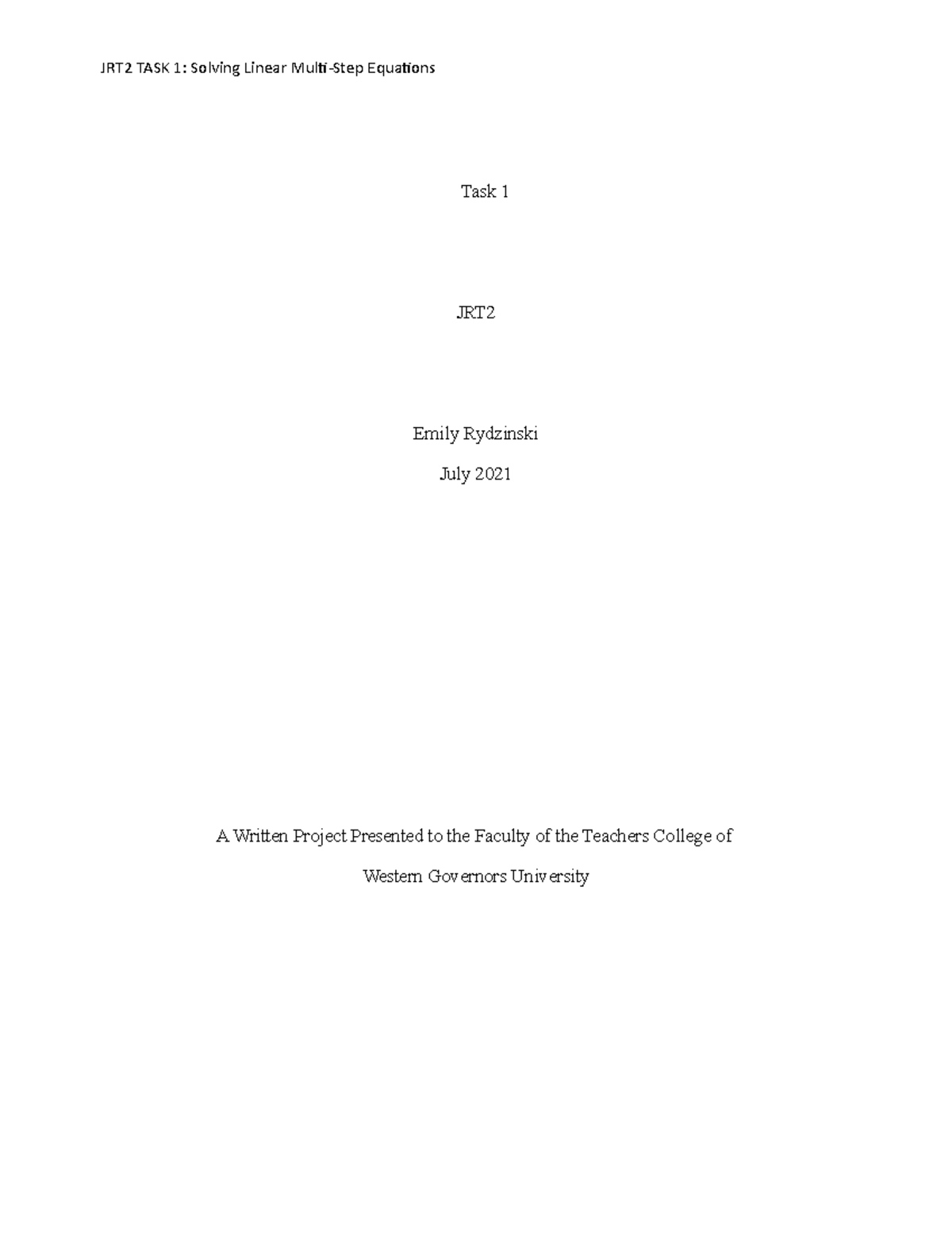 WGU JRT2: Task1- passed! (Math) - Task 1 JRT Emily Rydzinski July 2021 ...