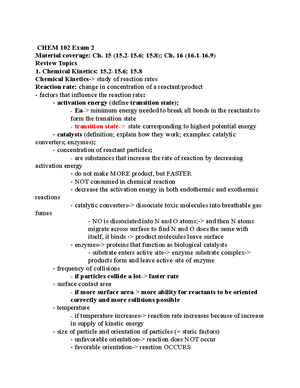 CHEM 102 Exam review notes - CHEM 102 Exam-wise Review sheet Exam vapor ...