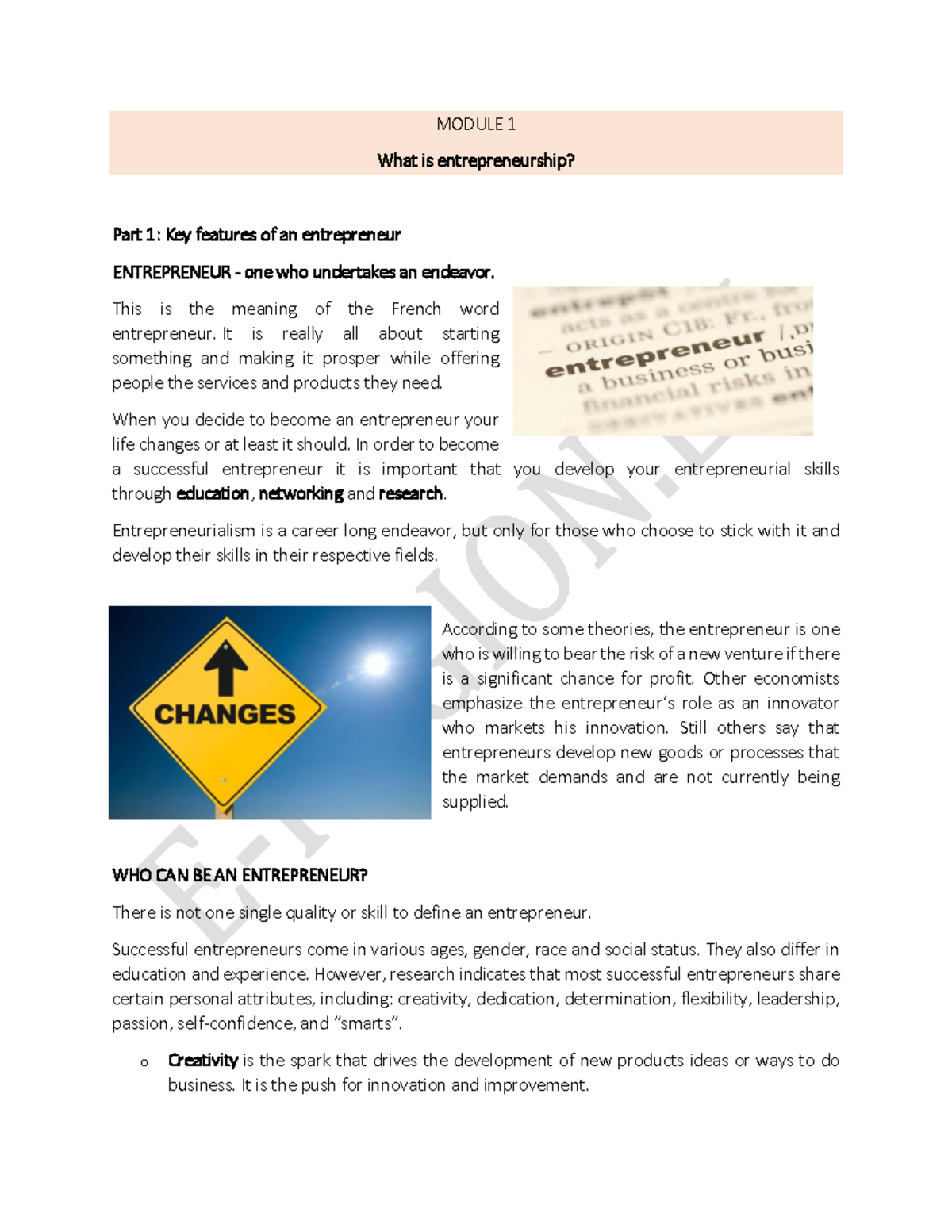 What is entrepreneurship - MODULE 1 What is entrepreneurship? Part 1 ...