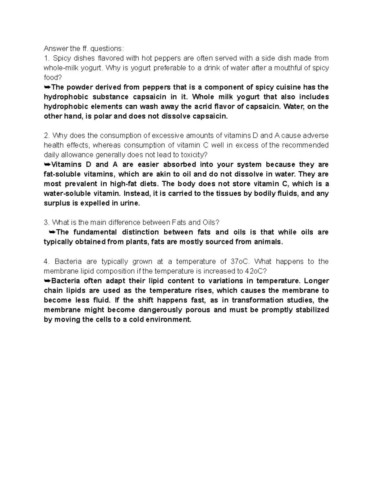 Activity#6 - lipids biochemistry activity - Answer the ff. questions ...