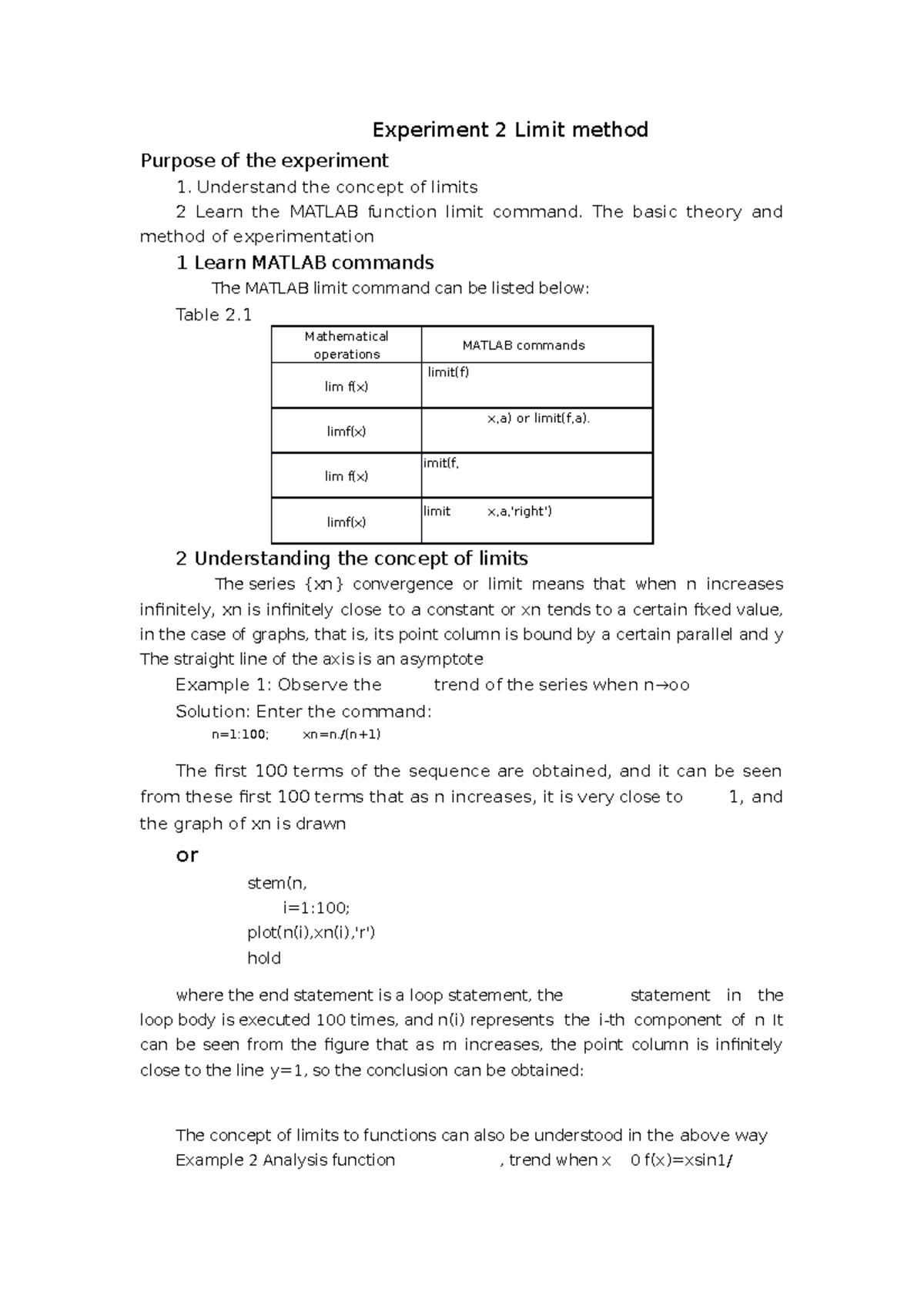 Experiment 2 Limit Method Experiment 2 Limit Method Purpose Of The Experiment 1 Understand