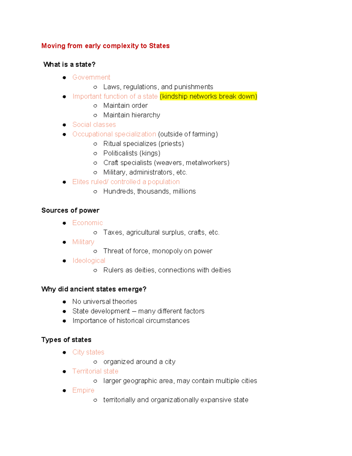 The emergence of states - Moving from early complexity to States What ...