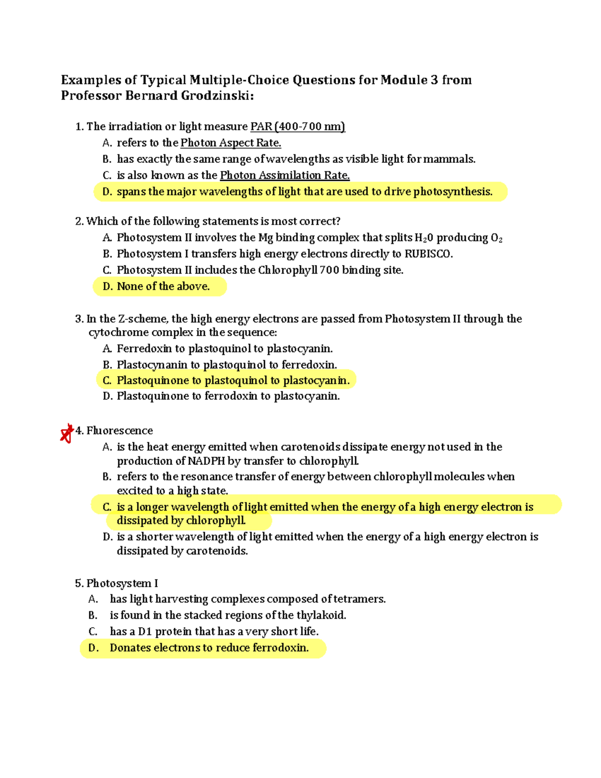 Grodzinski s Module 3 - Examples of Typical Multiple Choice Questions ...