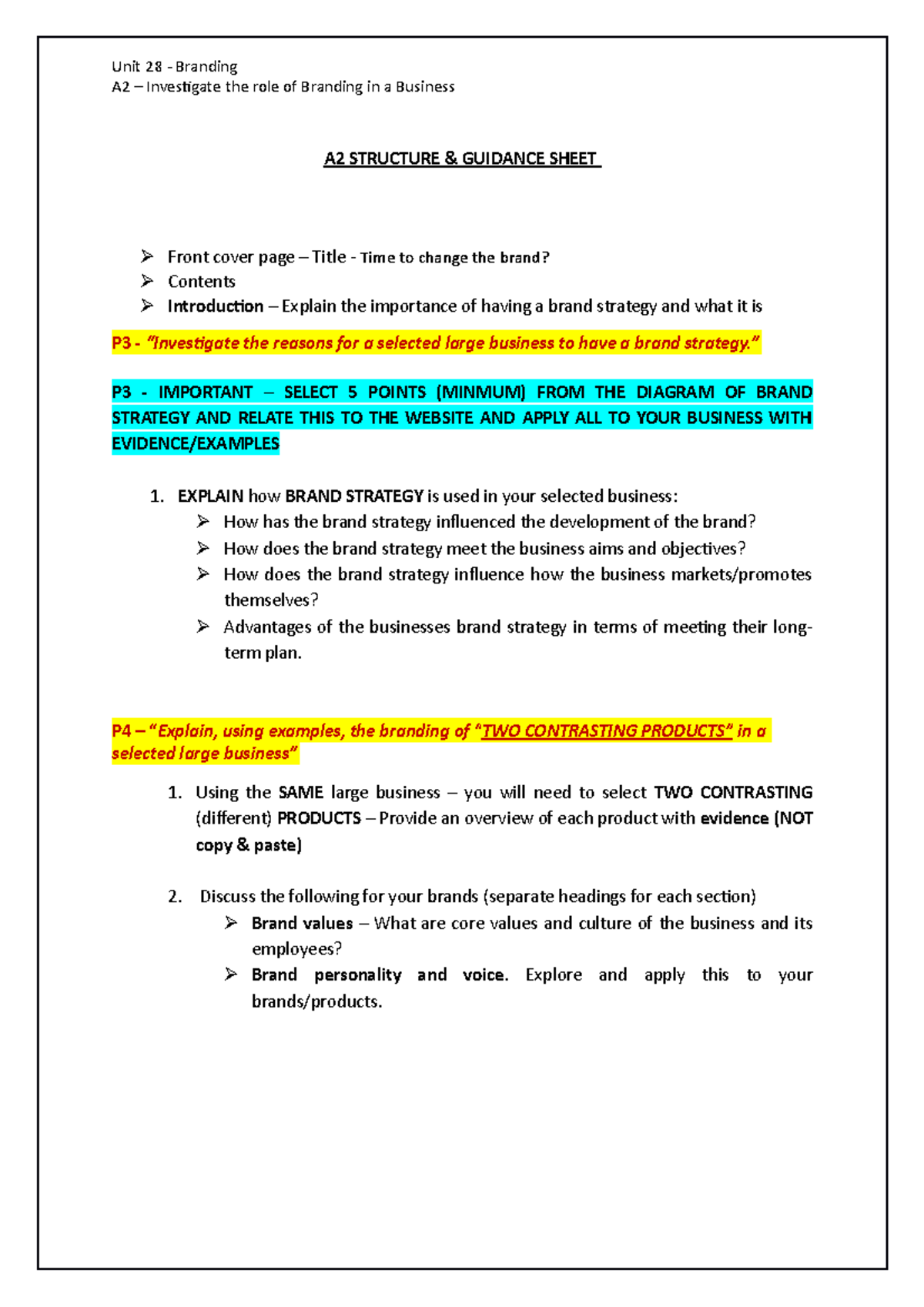 Assignment 2 - Support Sheet - Unit 28 - Branding A2 – Investigate the role of Branding in a ...
