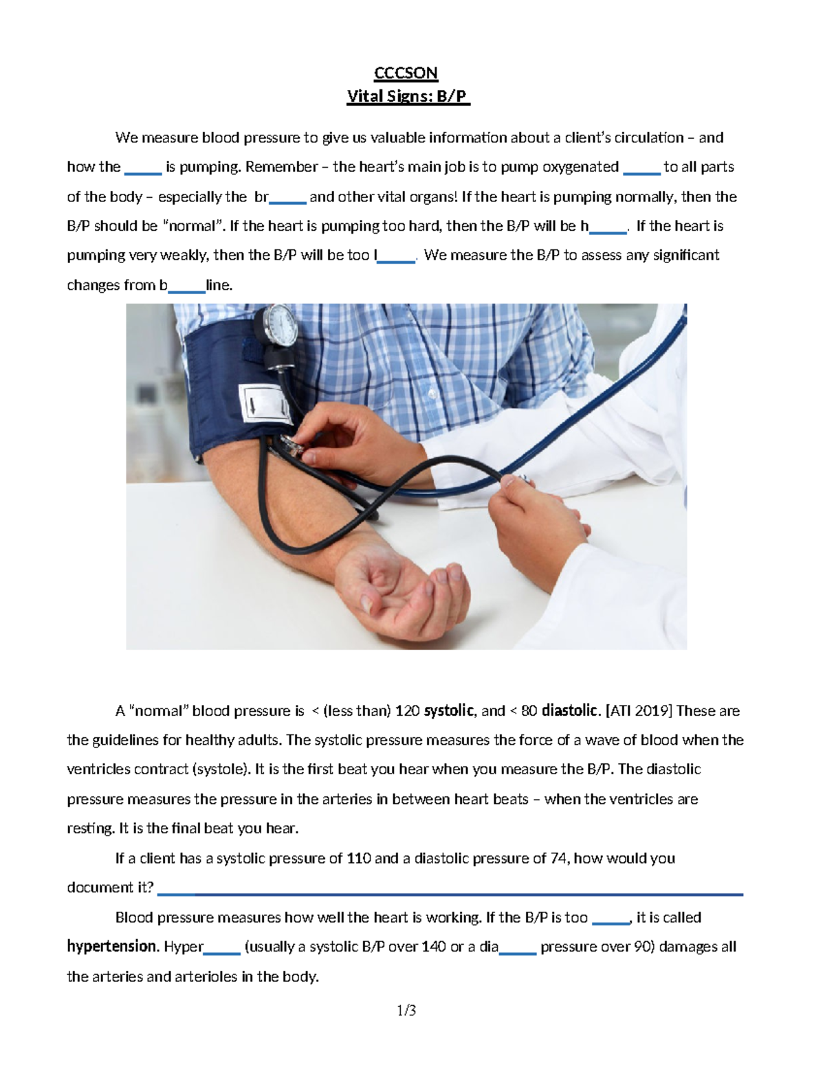 Blood Pressure - bp facts - CCCSON Vital Signs: B/P We measure blood ...