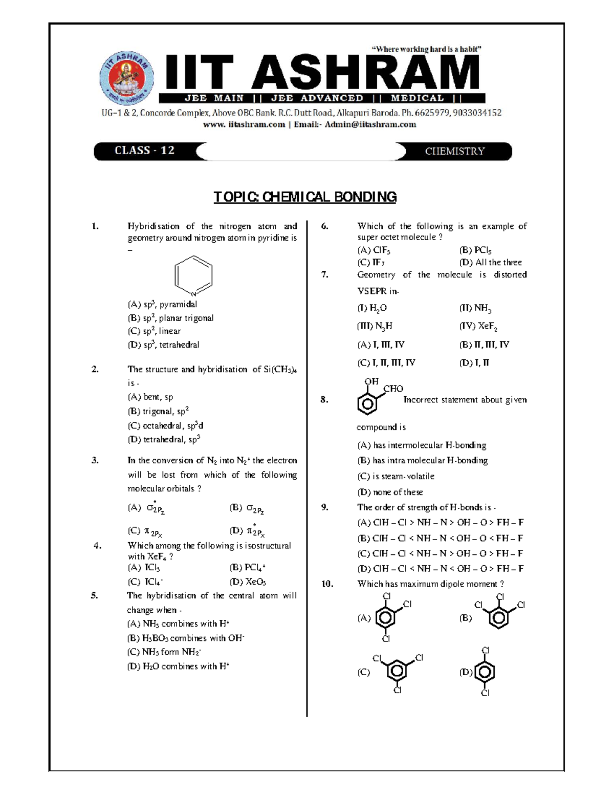 2 Chemical Bonding - Notes - TOPIC: CHEMICAL BONDING 1. Hybridisation ...