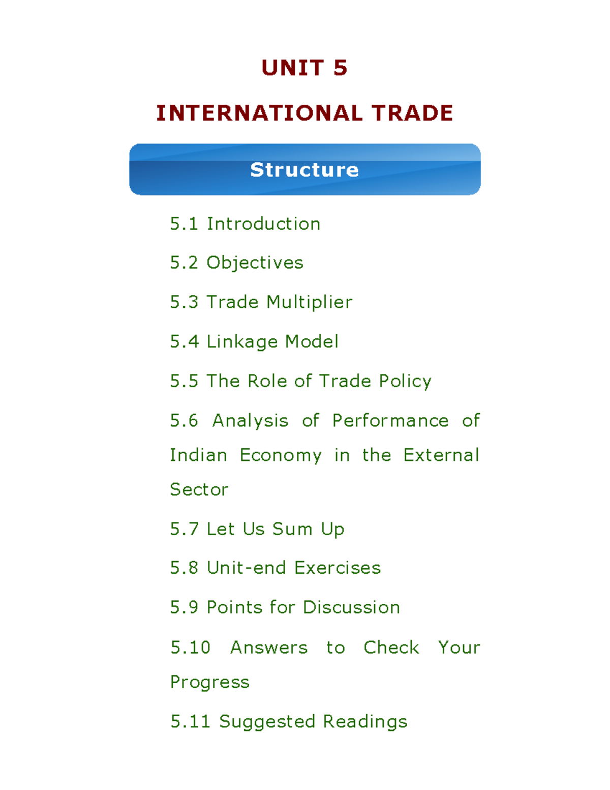 Managerial Economics PMBA-121-144 - UNIT 5 INTERNATIONAL TRADE ...