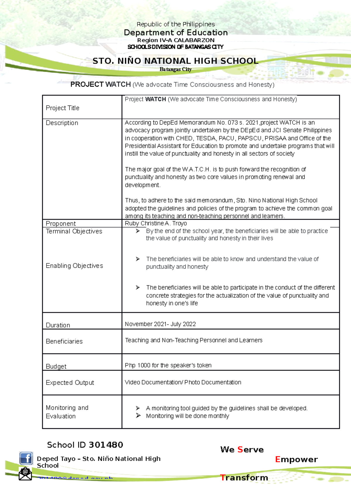Project Watch - Republic of the Philippines Department of Education ...