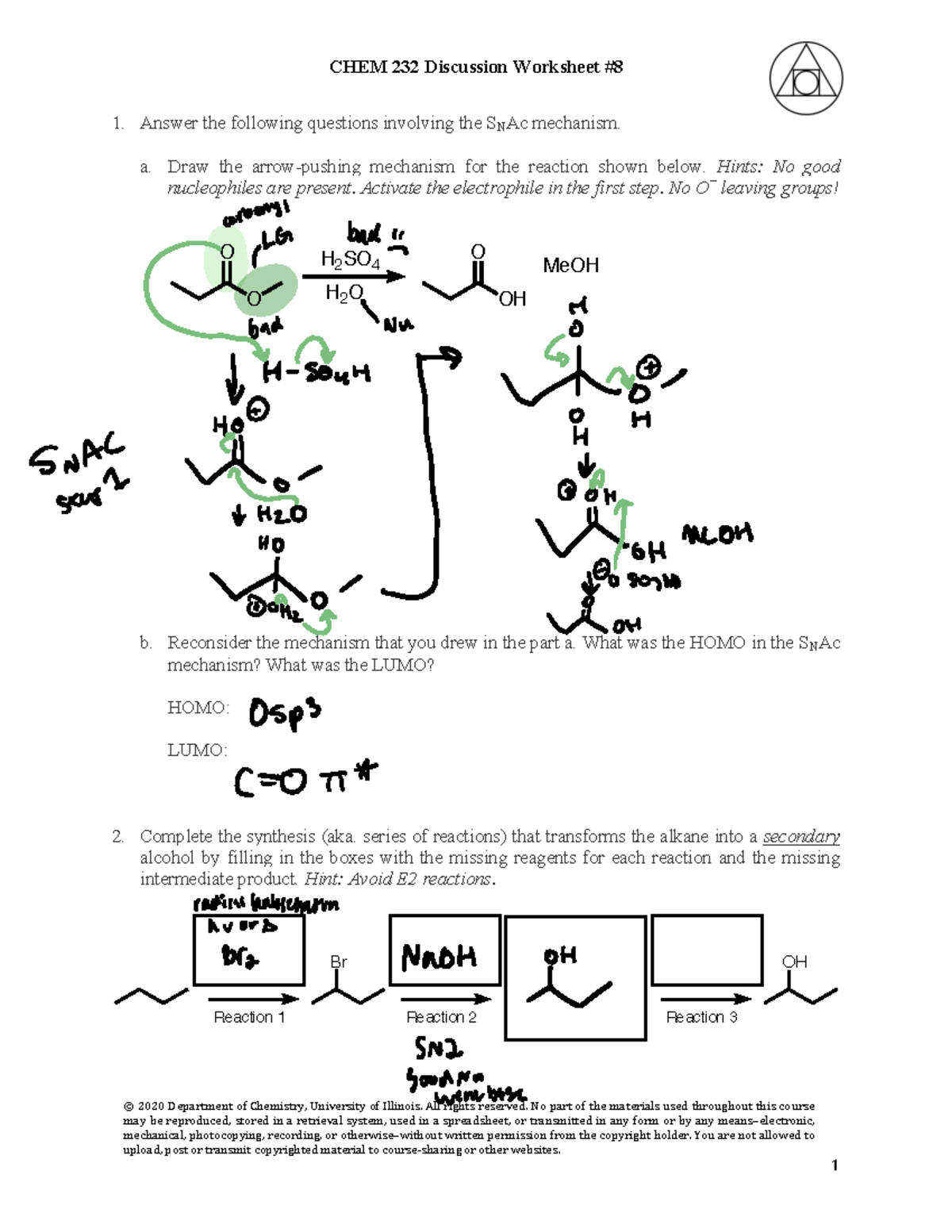 Disc-Worksheet-8 - discussion - CHEM 232 Discussion Worksheet # 1 ...