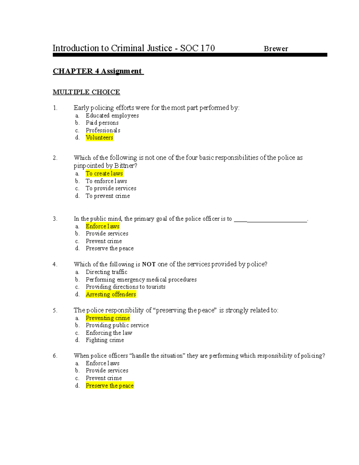 Chapter 4 Assignment - Introduction to Criminal Justice - SOC 170 ...