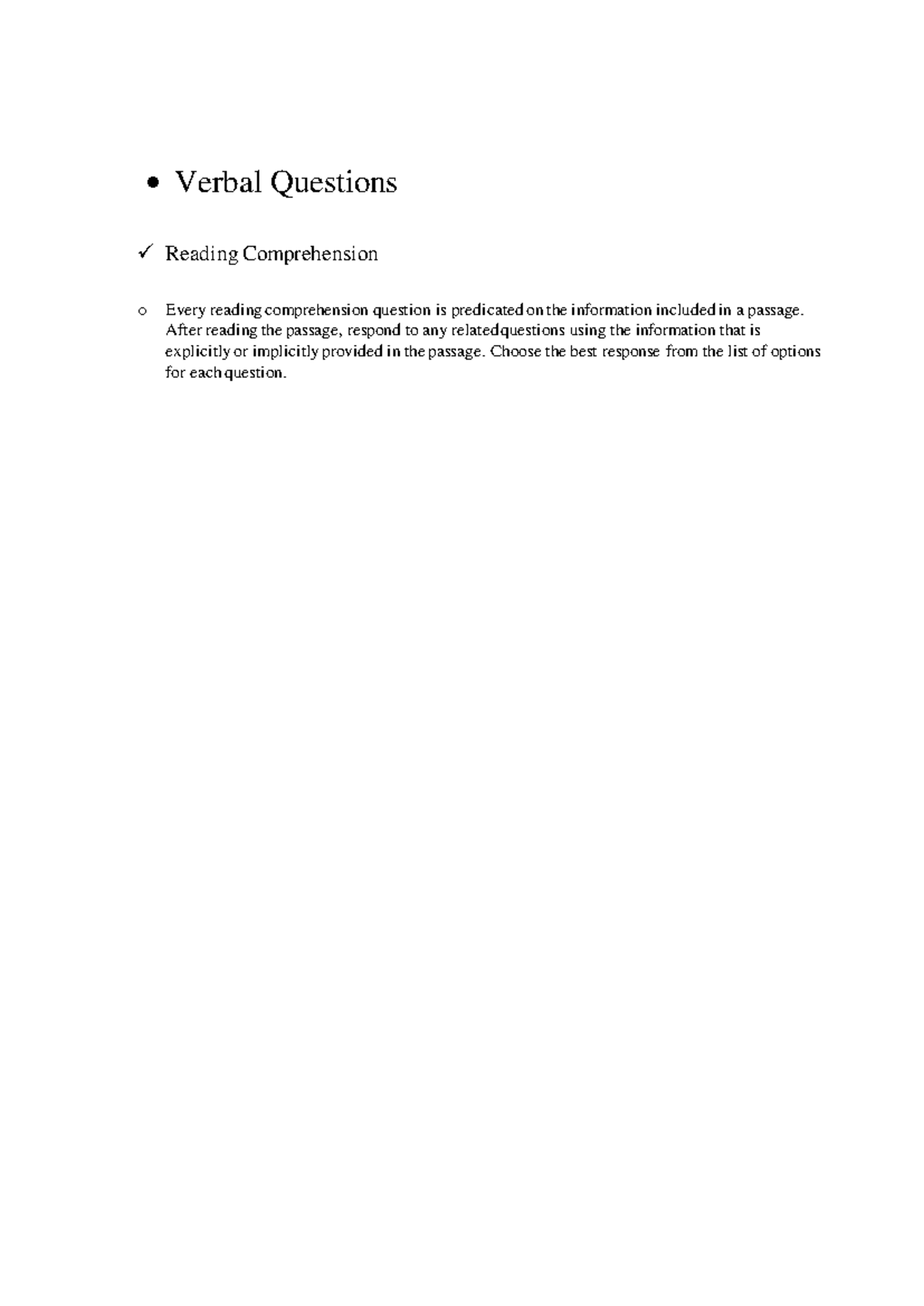 Verbal Sample Paper 1 - Verbal Questions Reading Comprehension o Every ...