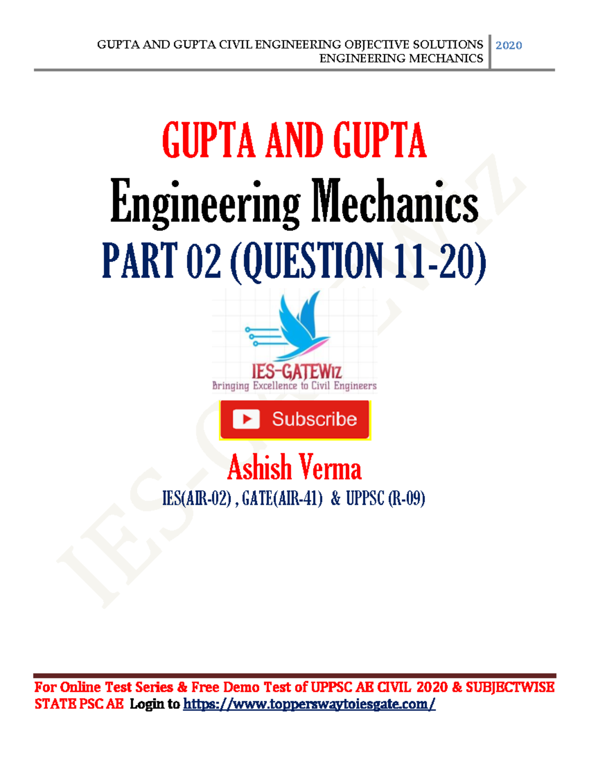 WM Mechanics Gupta and Gupta Solution CJ - ENGINEERING MECHANICS For ...