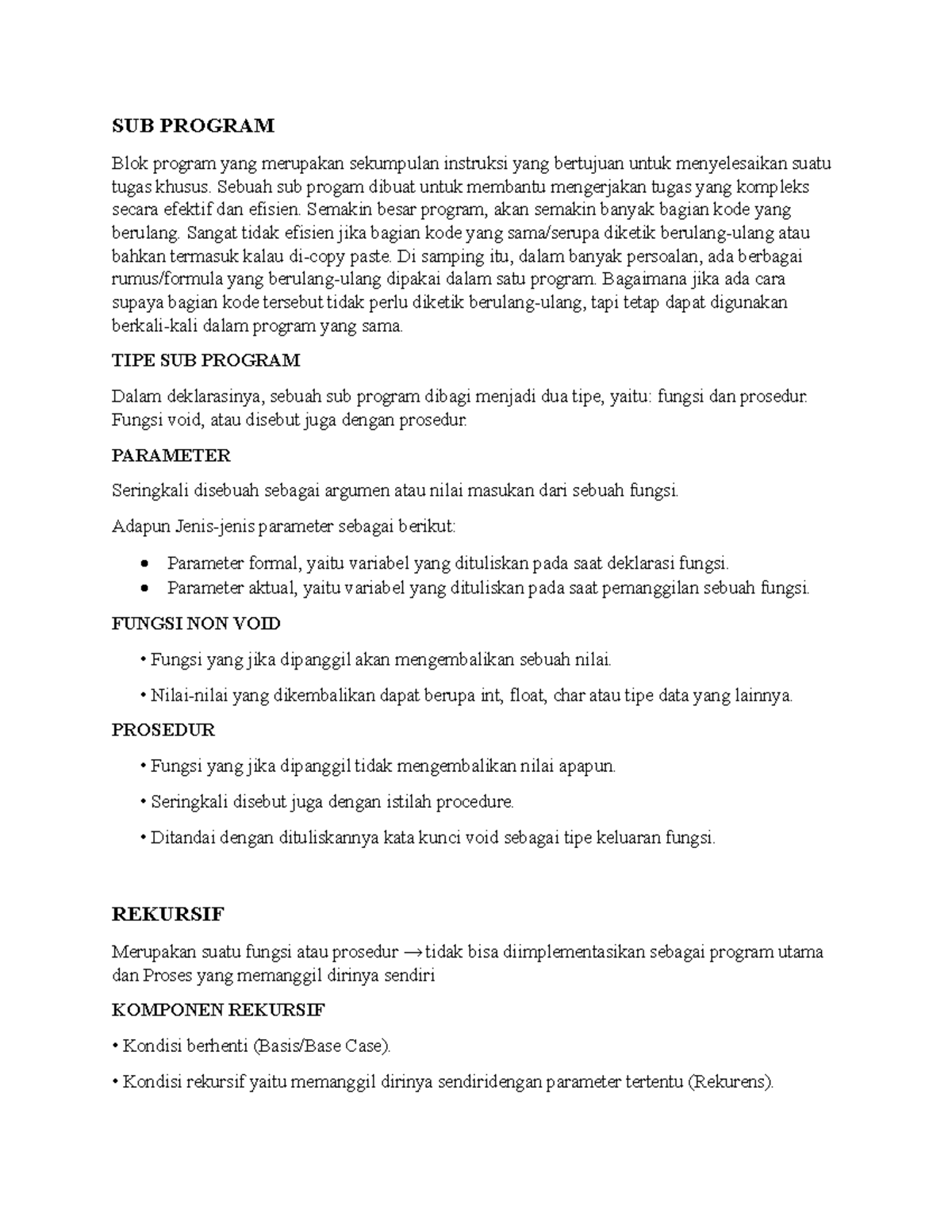 Sub program - SUB PROGRAM Blok program yang merupakan sekumpulan ...