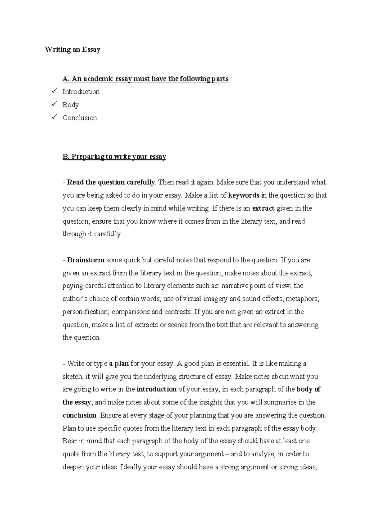 How to write an academic essay - Writing an Essay A. An academic essay ...