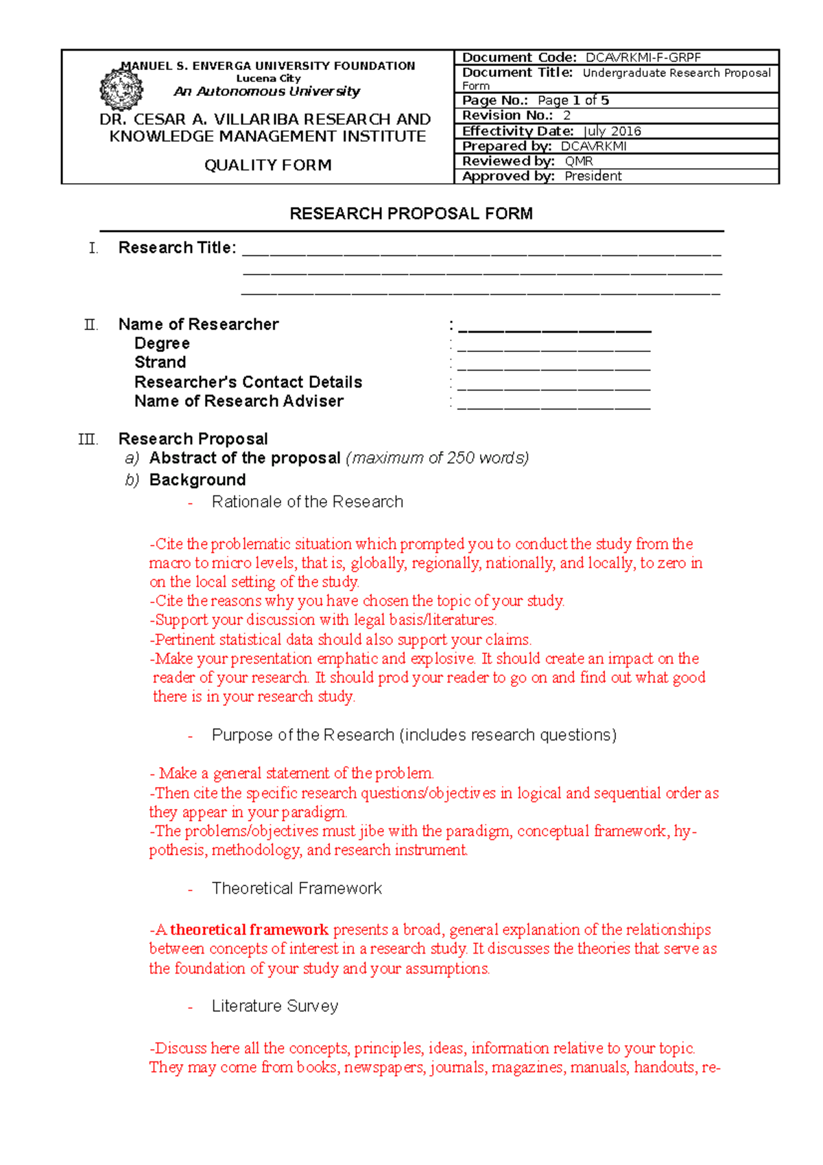 RPForm SHS with explanation for Research Purposes - MANUEL S. ENVERGA ...