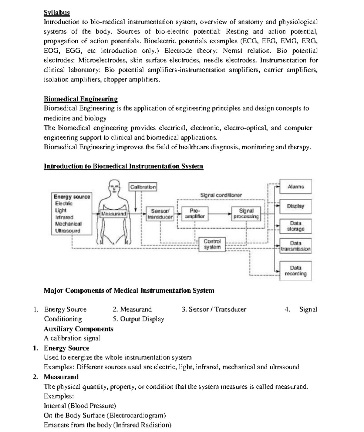 Biomedical Instrumentation Module 1 Syllabus Introduction To Bio Medical Instrumentation