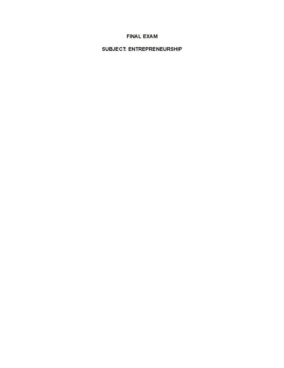 FA Executive Summary template - FINAL EXAM SUBJECT: ENTREPRENEURSHIP ...