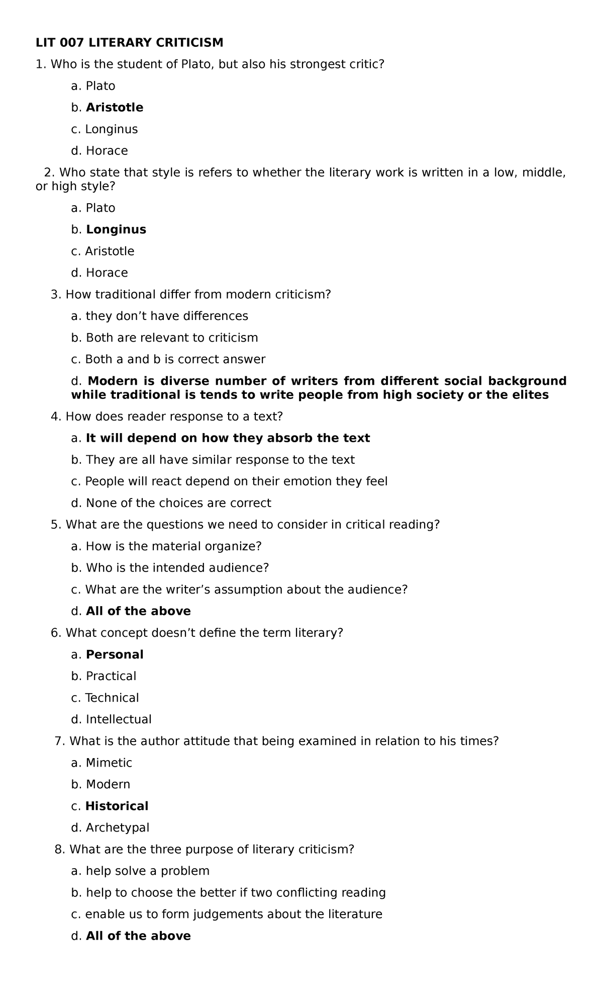 LIT-007 Literary Criticism - LIT 007 LITERARY CRITICISM Who is the ...