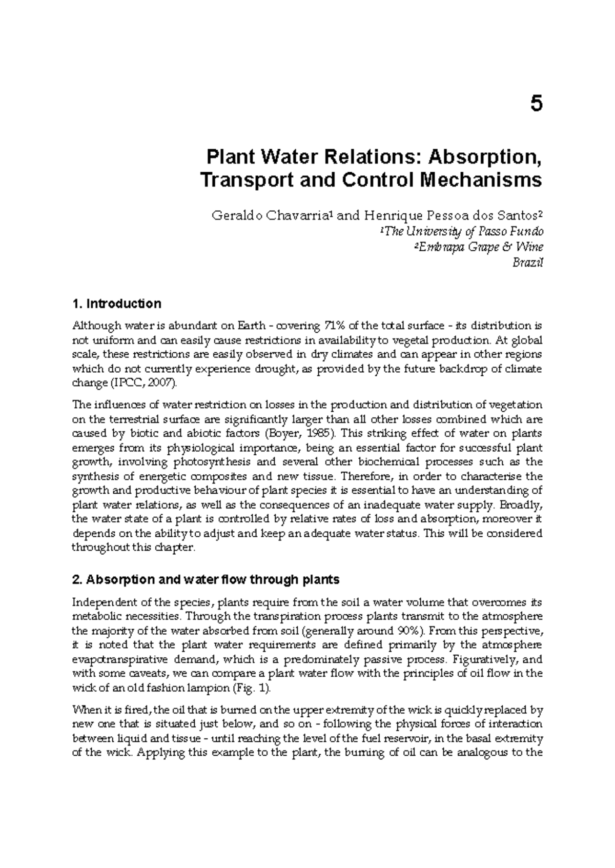 In Tech Plant water relations absorption transport and control ...