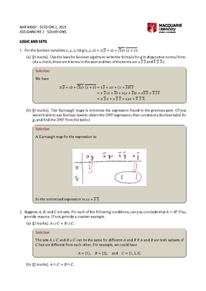 Math1007 sgta week2 questions - MATH1007 ⋅ SESSION 2, 2022 SGTA ⋅ WEEK 2 Core questions You ...