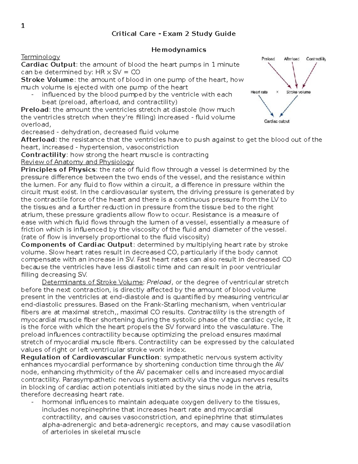 CC - Exam 2 Study Guide - Critical Care - Exam 2 Study Guide ...