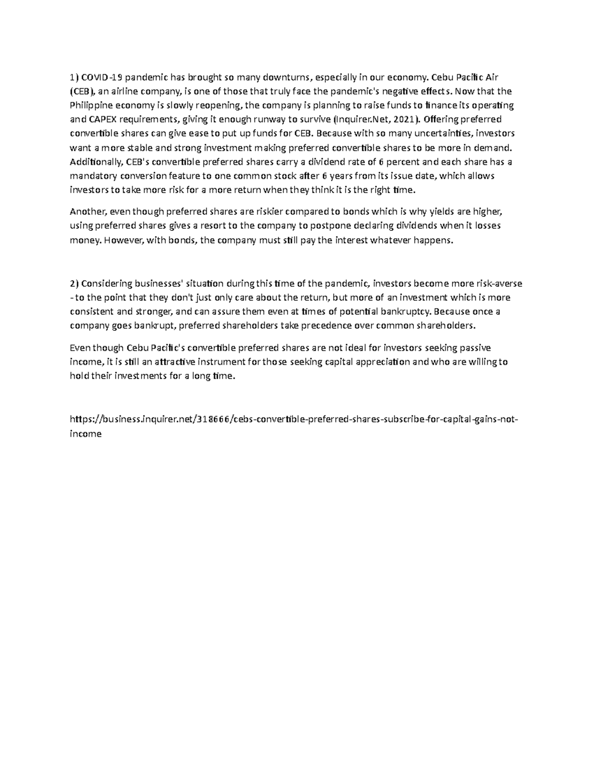 CEB - Finance - It is a case study centralized in CEB company. - COVID ...