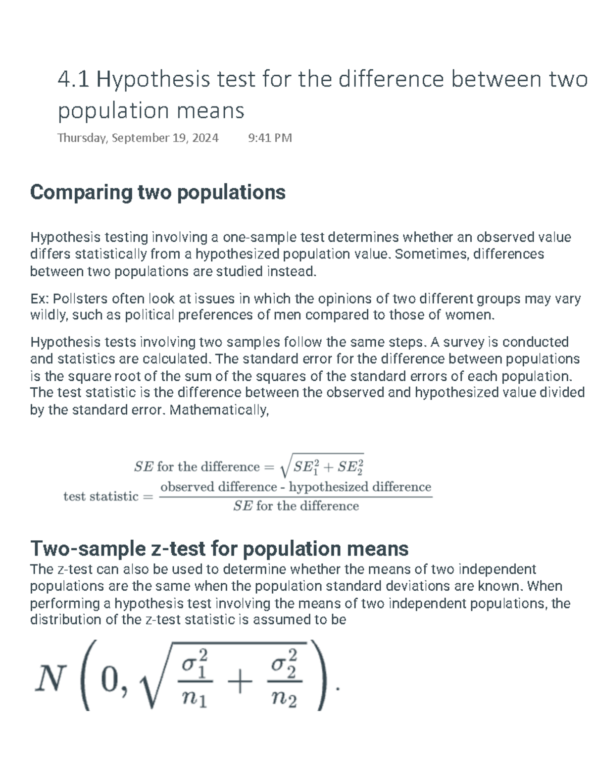 New mat 243 4.1 Hypothesis test for the difference between two ...