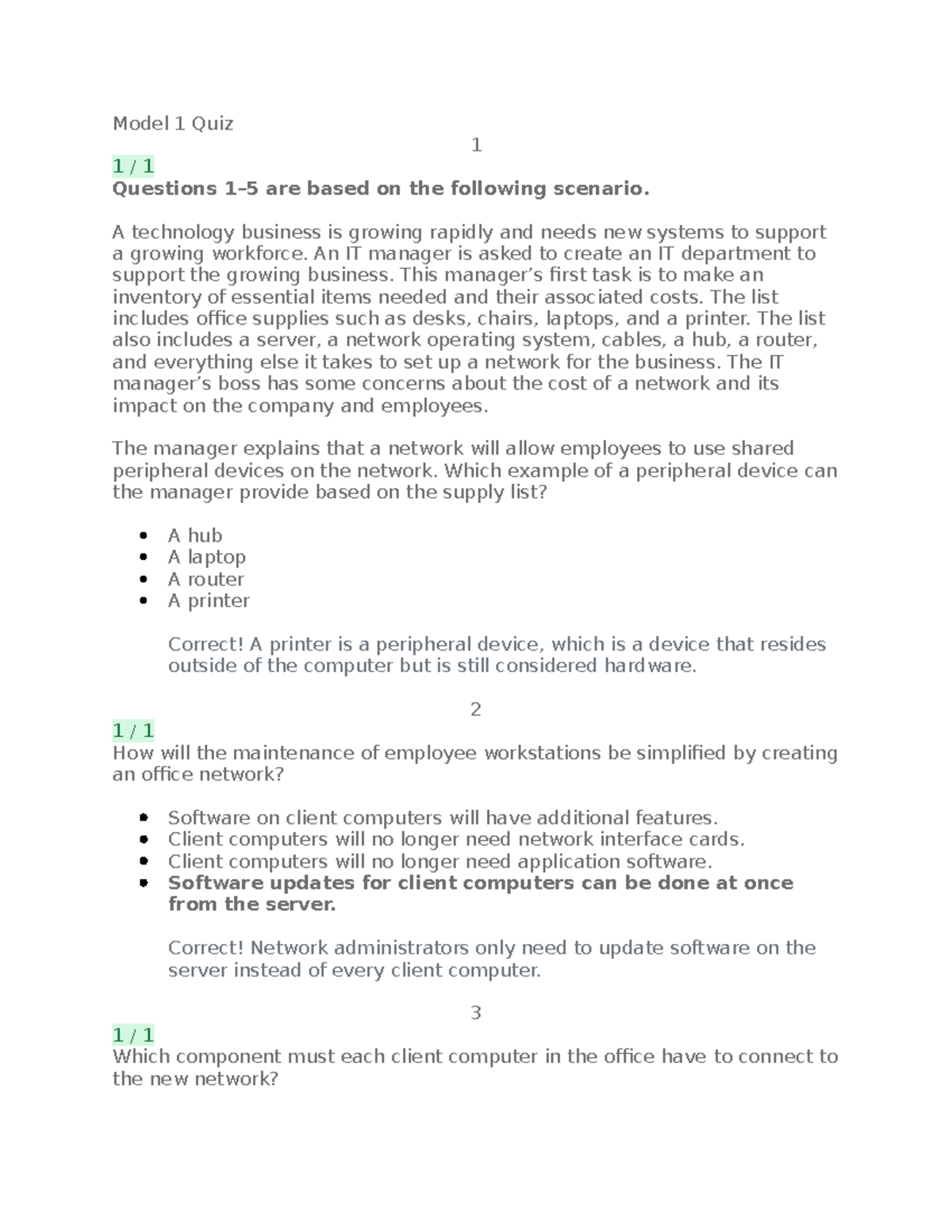 Information Technology quiz study guide - Model 1 Quiz 1 1 / 1 ...