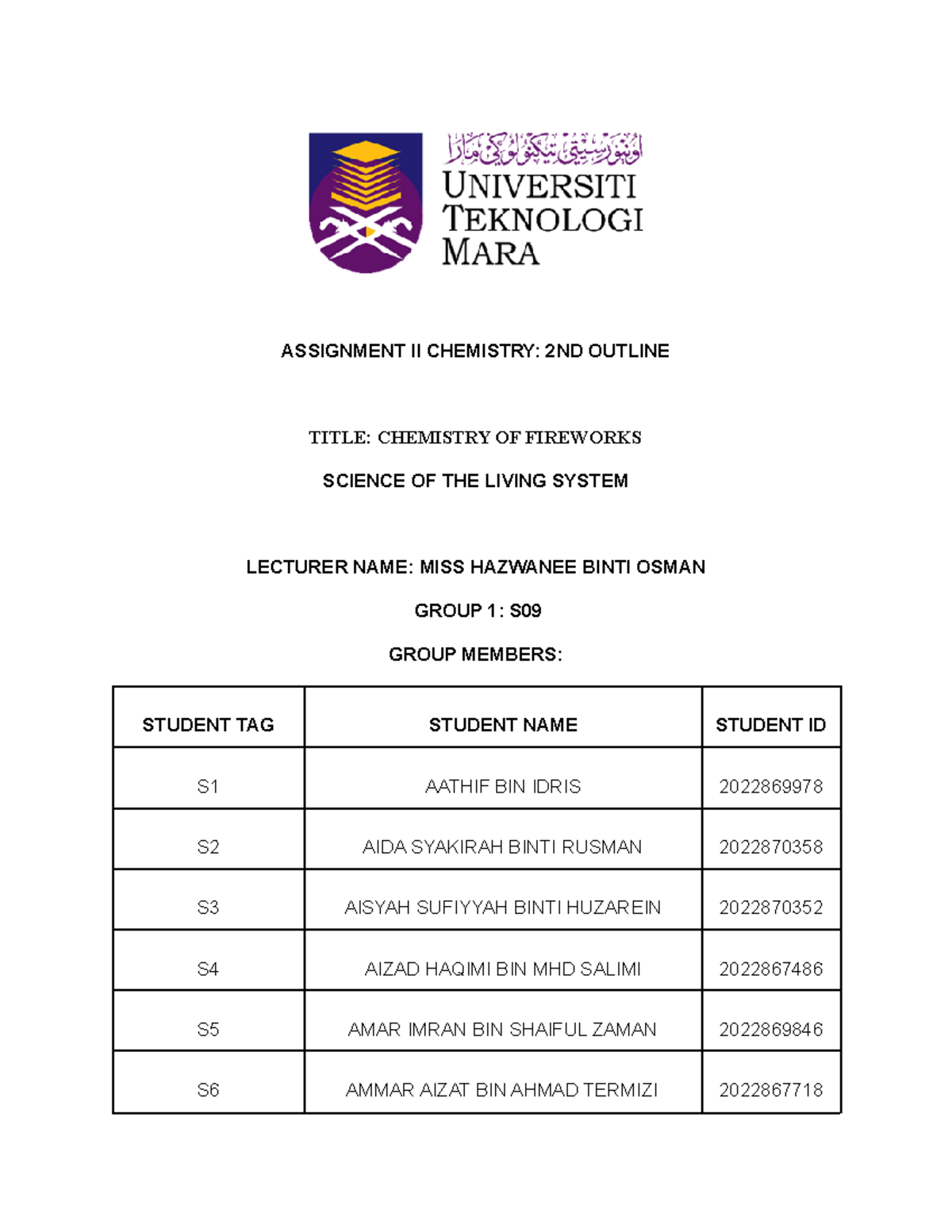 Outline Chemistry - firework - ASSIGNMENT II CHEMISTRY: 2ND OUTLINE ...