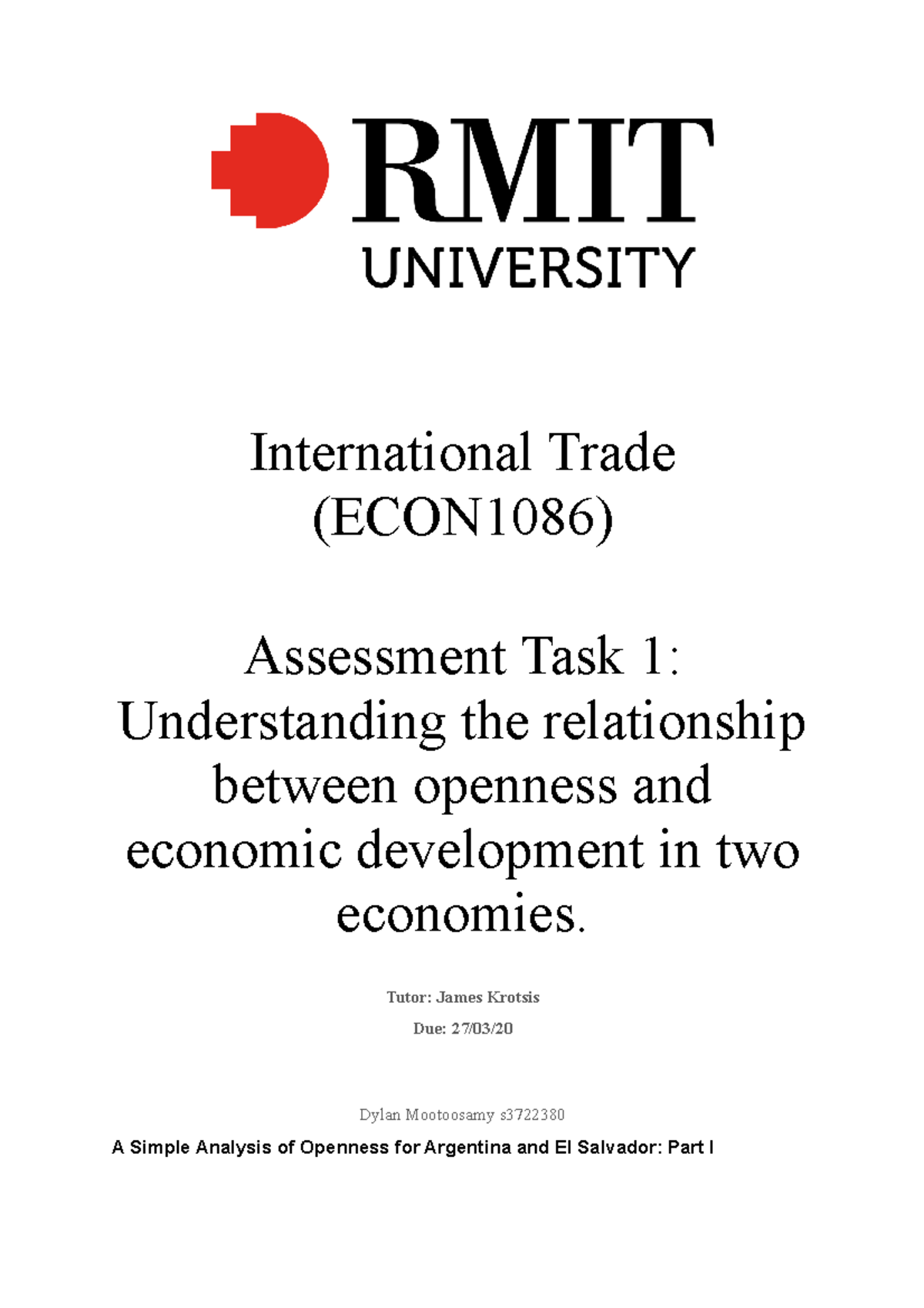 International Trade (ECON1086) - International Trade (ECON1086 ...
