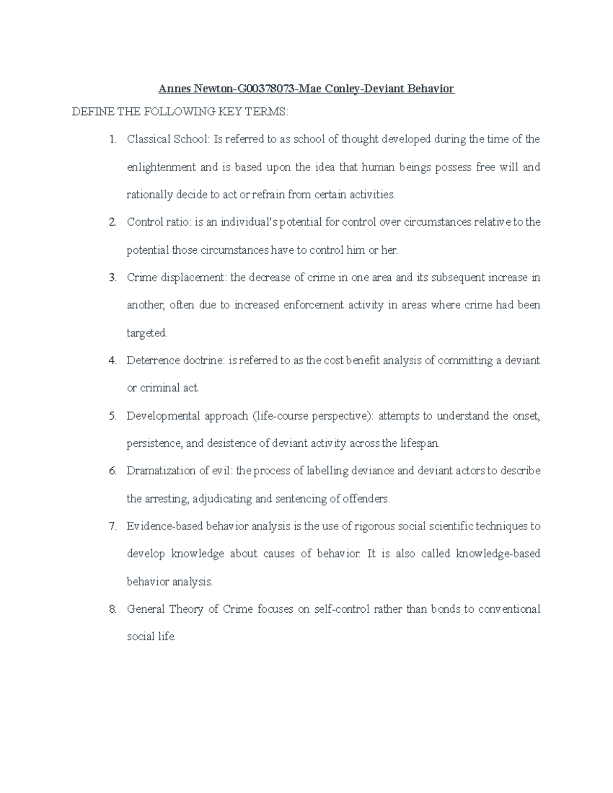 Deviant Behavior- Reading Assignment Chapter 2 - Annes Newton-G00378073-Mae Conley-Deviant ...