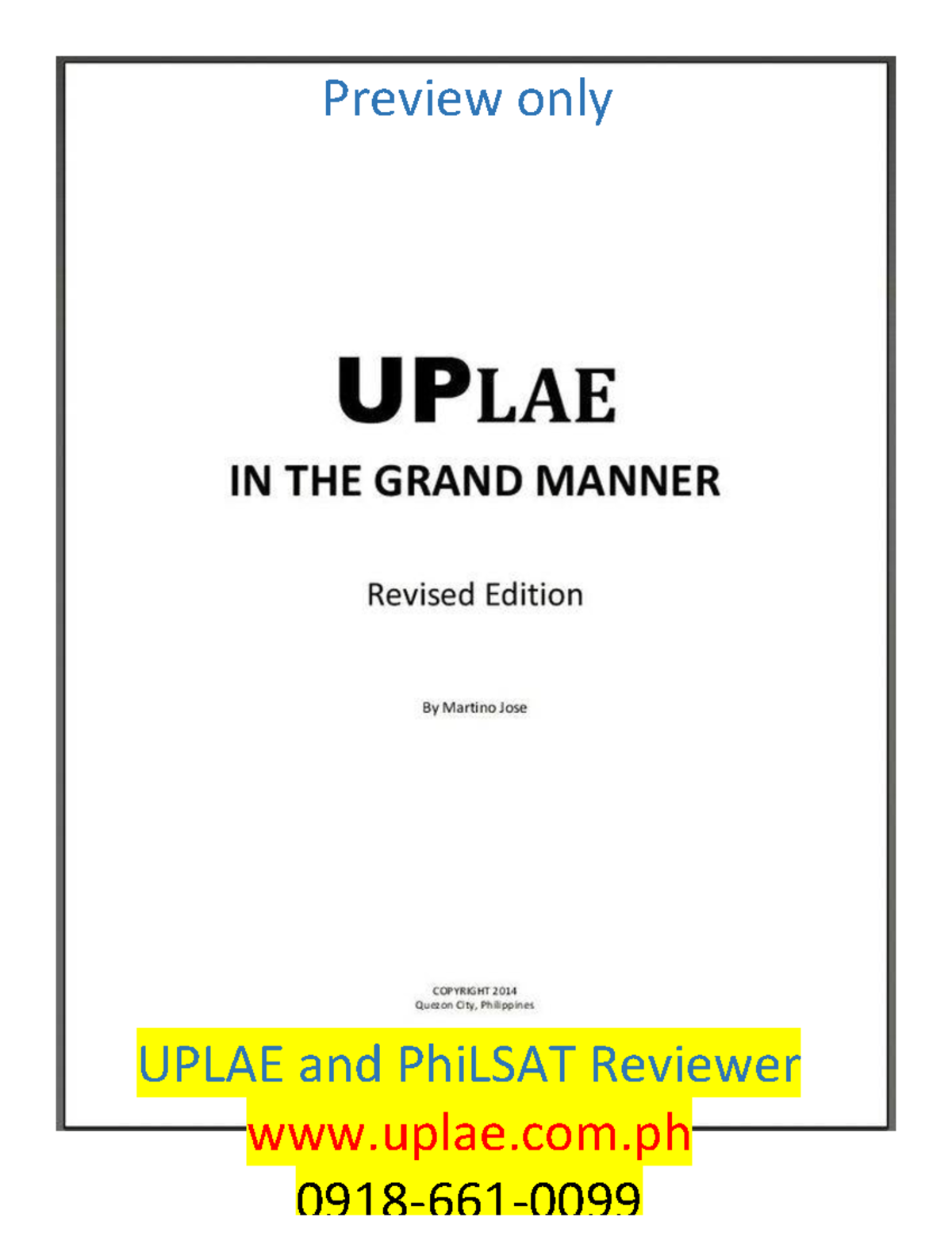 500129917 Uplae Reviewer Preview - Preview only UPLAE IN THE GRAND MANNER Revised Edition ...