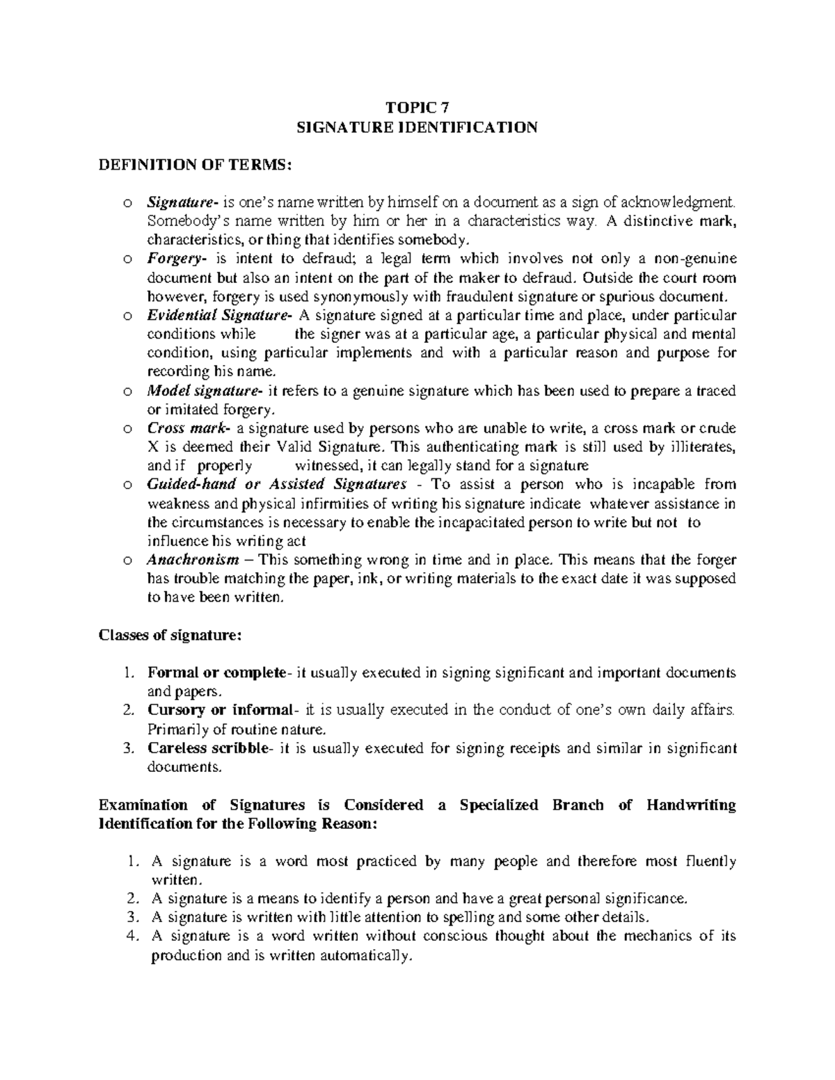 Topic 7 Signature Identification - TOPIC 7 SIGNATURE IDENTIFICATION ...