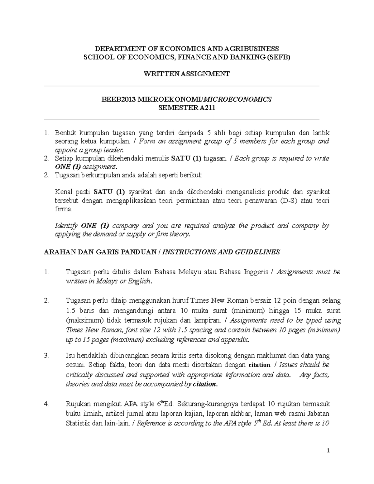 BEEB2013 Assignment (Topics Guidelines) A 211 - Microeconomics - UUM ...