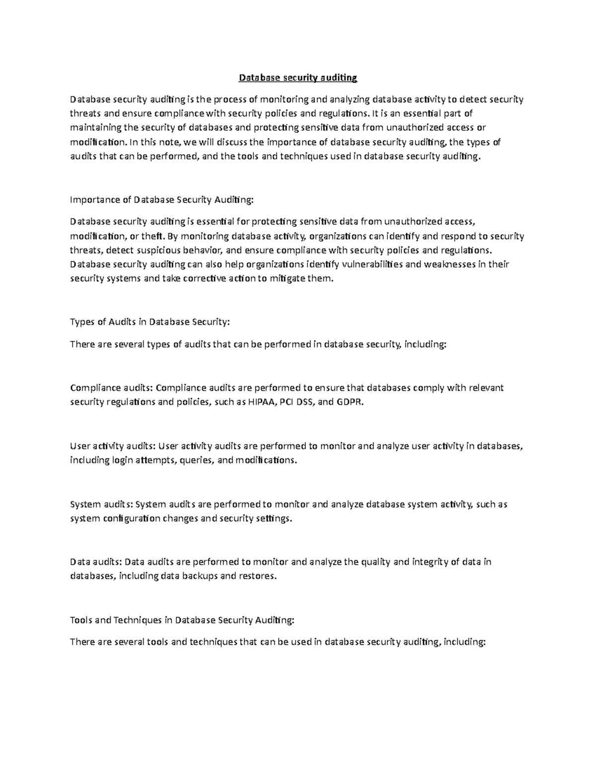 Database Security Auditing Database Security Auditing Database