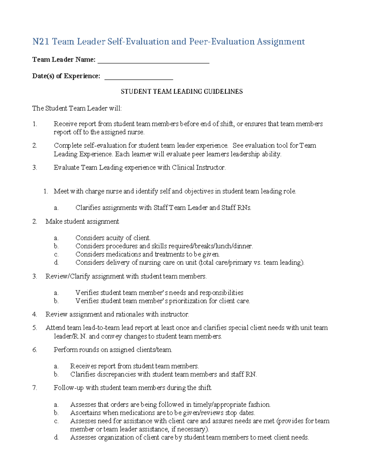 Student+Team+Leading+Guidelines - N21 Team Leader Self-Evaluation and ...