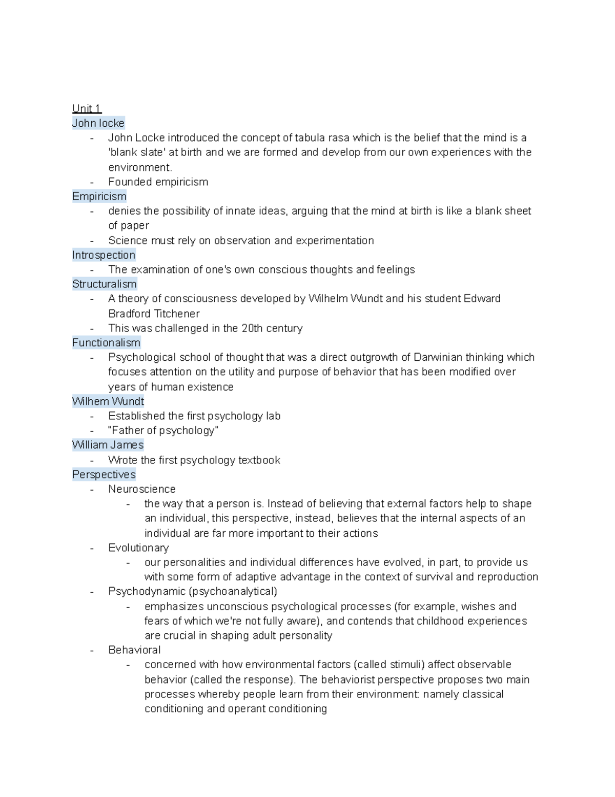 AP PSYCHOLOGY EXAM REVIEW FULL - Unit 1 John locke - John Locke ...