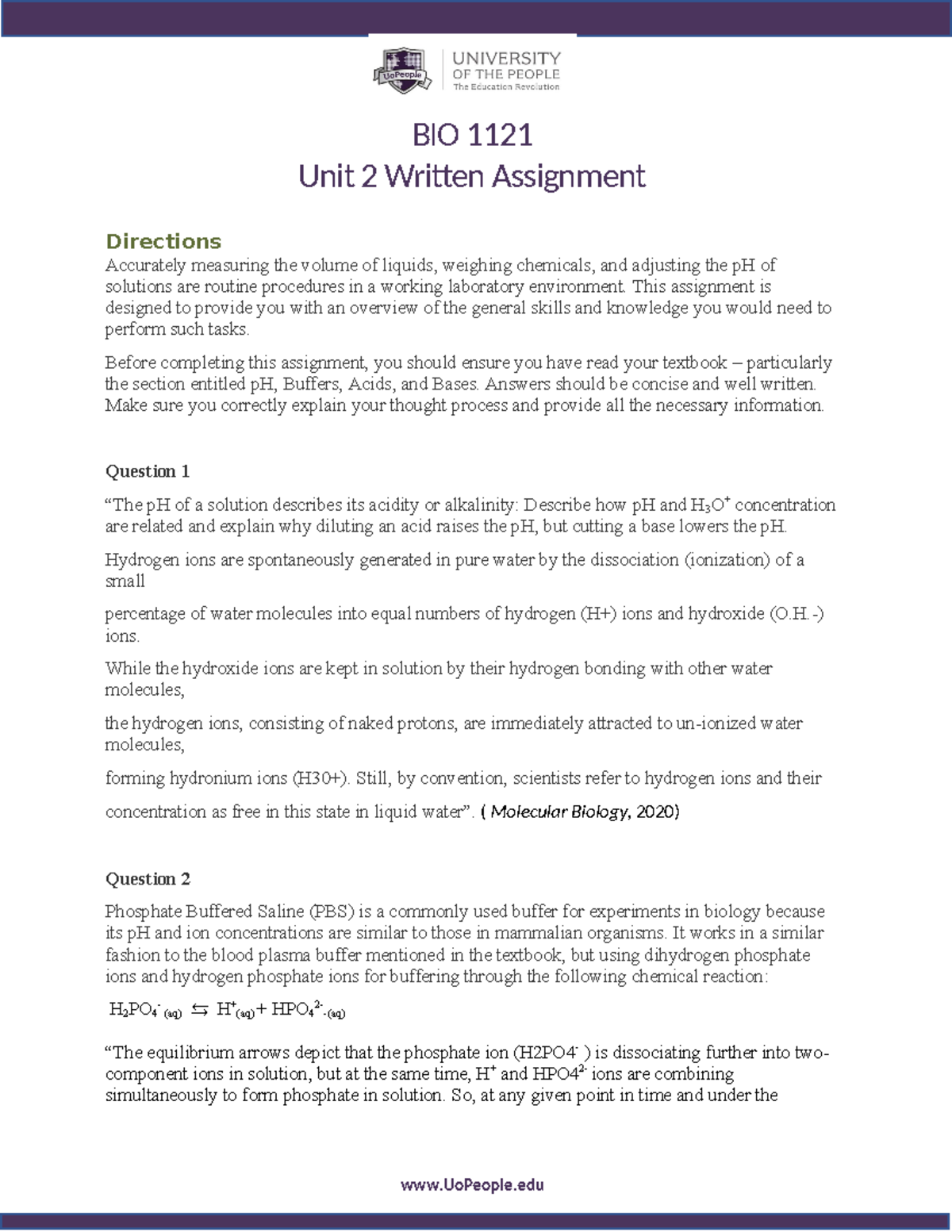 BIO 1121 Unit 2 Written Assignment - BIO 1121 Unit 2 Written Assignment ...