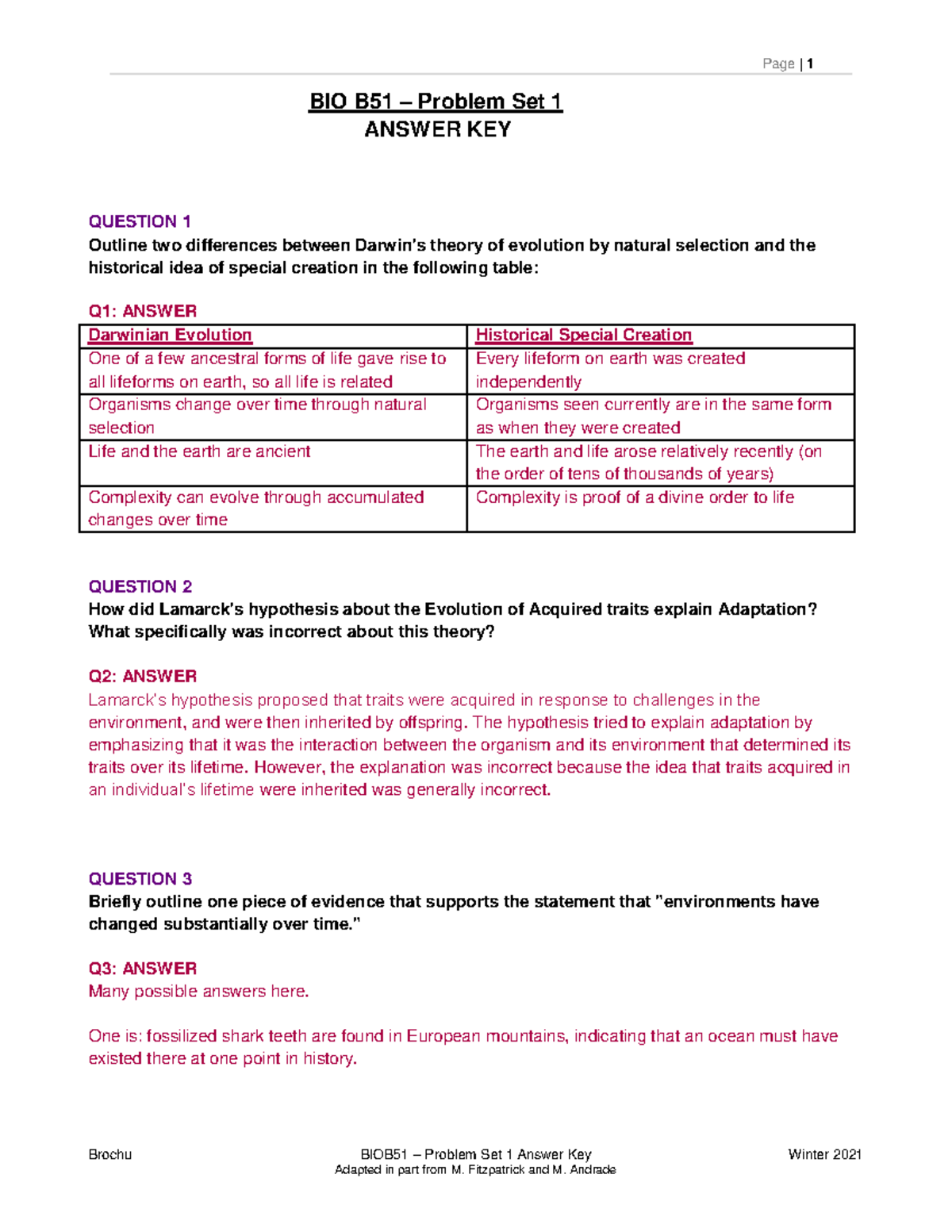 Problem Set 1 Winter 2021 Answer Key - Brochu BIOB51 – Problem Set 1 Answer Key Winter 2021 BIO ...